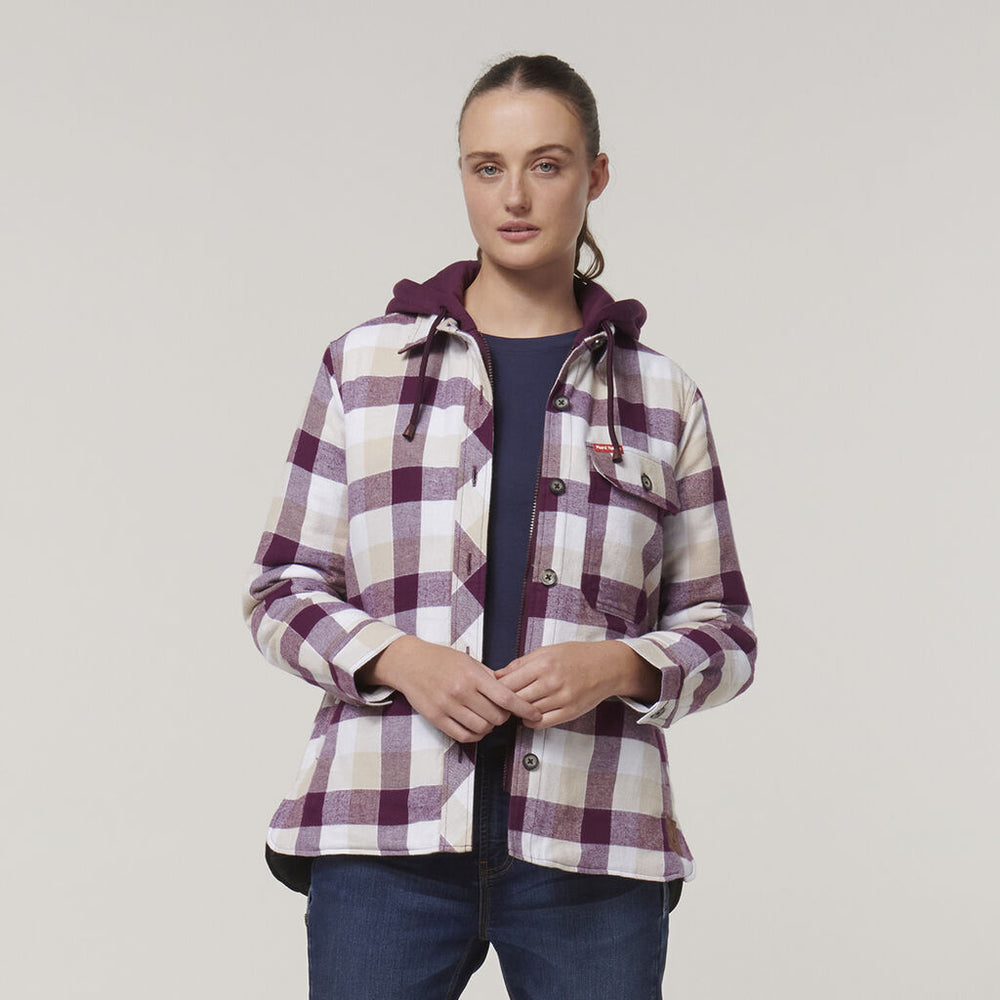 Hard Yakka Y08748 Women's Quilted Shacket-Potent Purple